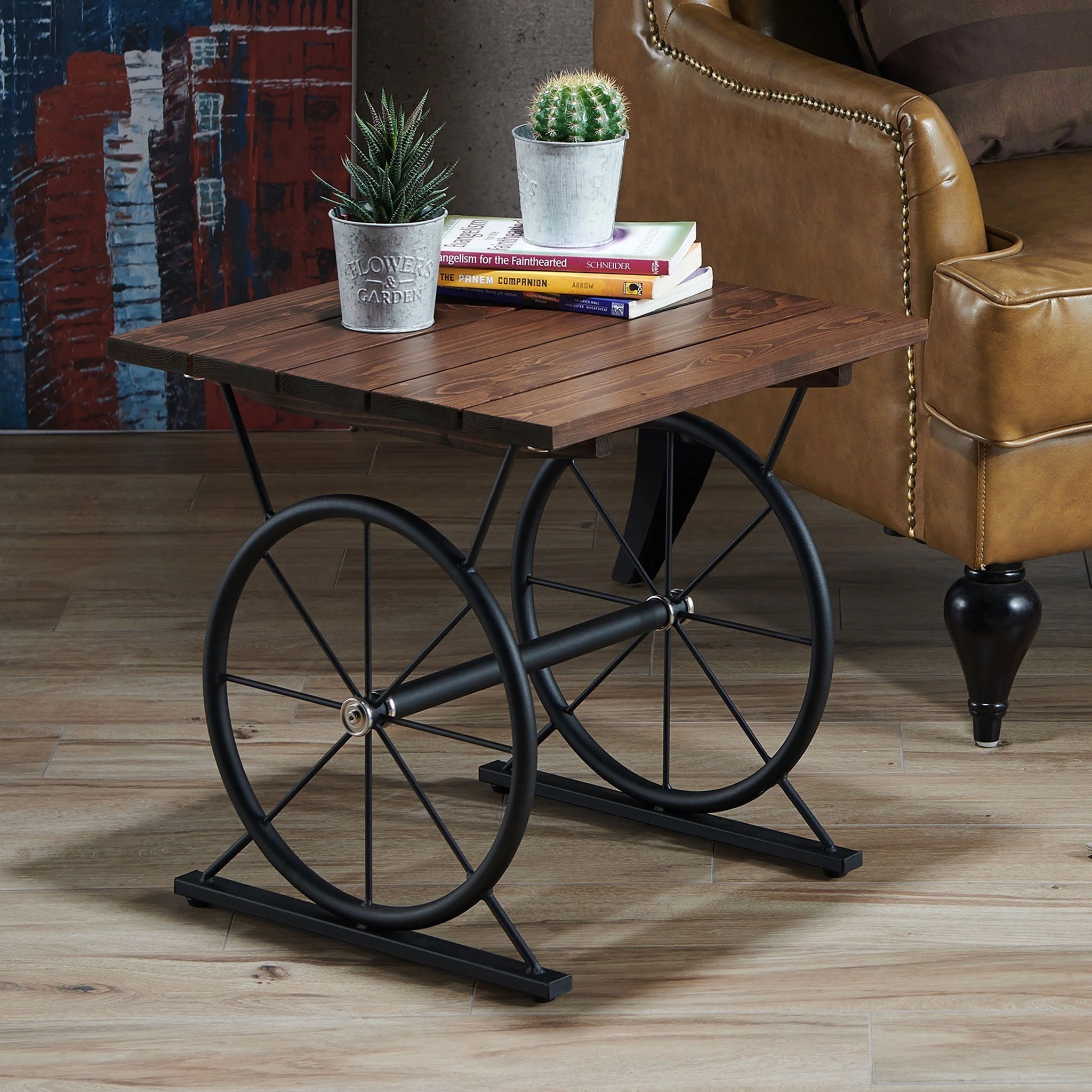Industrial End Table Rustic Farmhouse Solid Wood & Metal Side Sofa ...